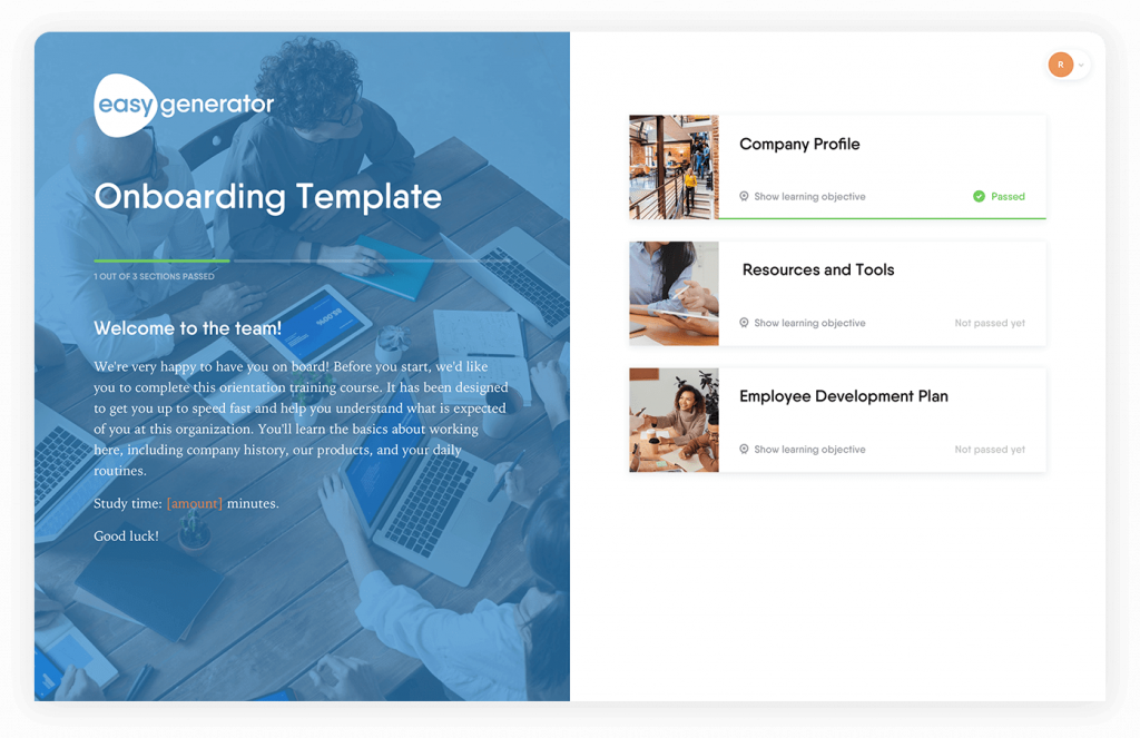 Onboarding training template | Easygenerator